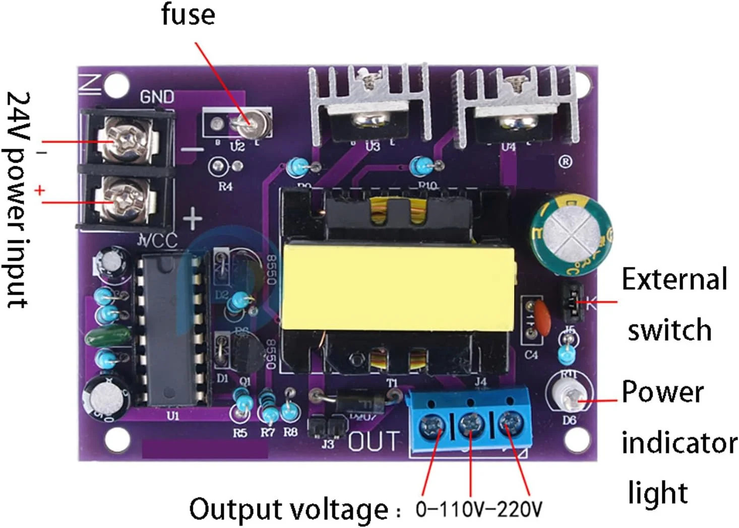 24V Input 0V-110V-220V Output 100W Stable Power DC AC Booster Converter ...