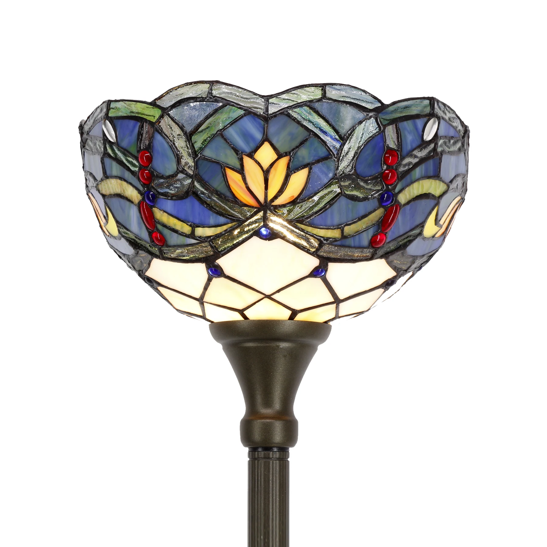 12X66Inche Stained Glass Blue Lotus Flower Torchiere Standing Corner ...