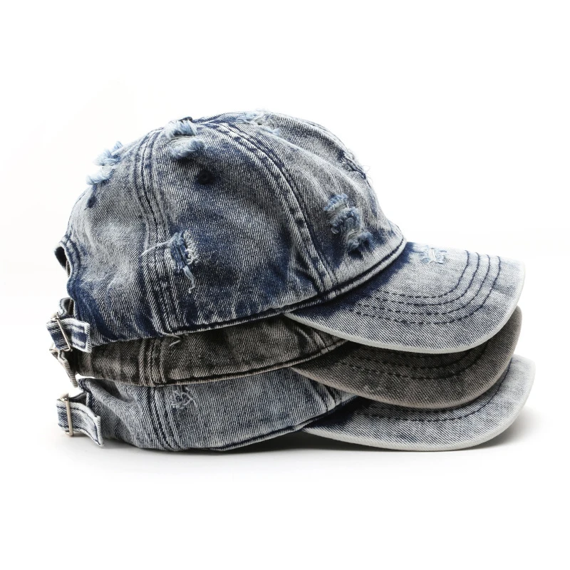 Hats With Custom Logo Ripped Jeans Vintage Baseball Cap Blue Denim ...