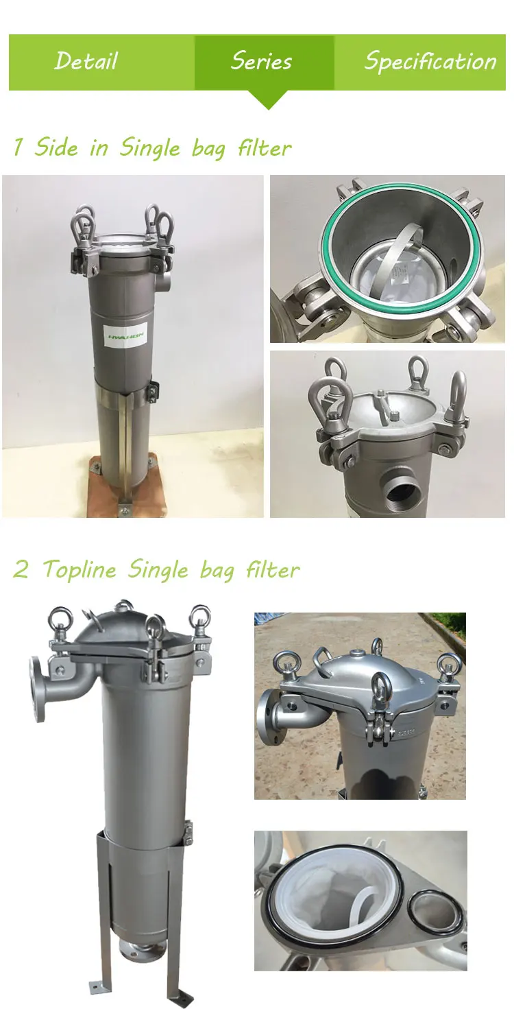 SUS304 SUS316L Water Bag Filters Vessel on Water Treatment Plant