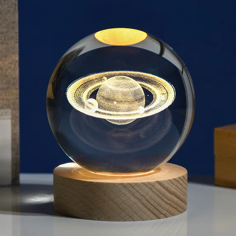 60mm Glass Solar System Planet Sphere - 3D Laser Engraved