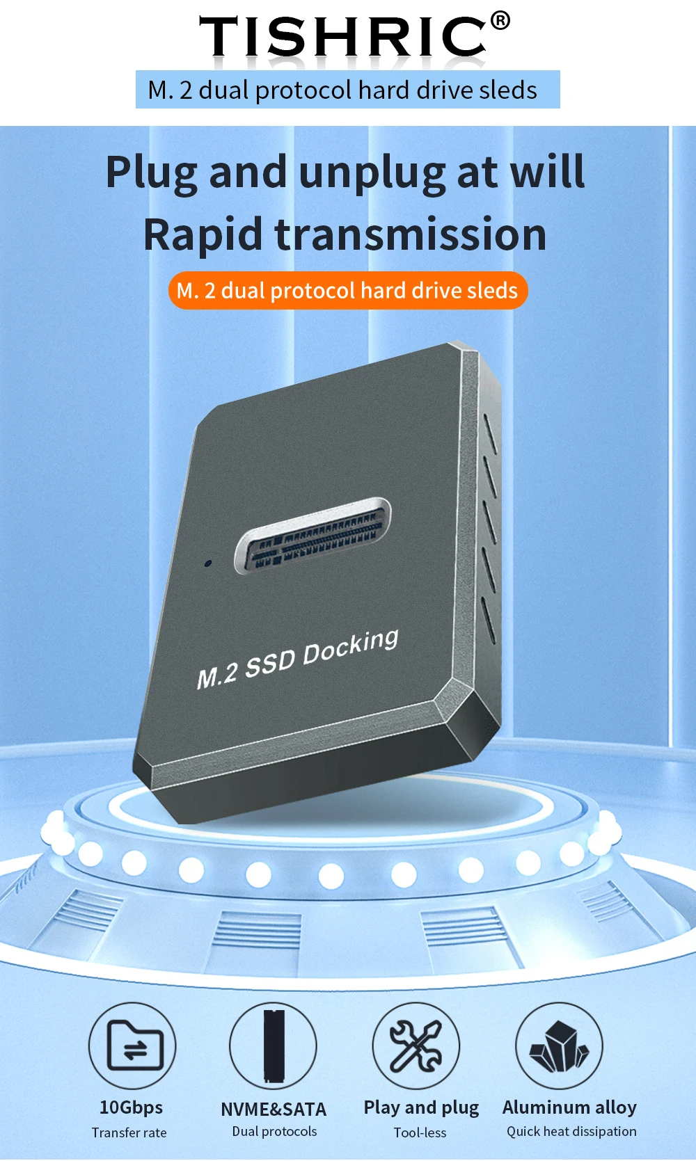 Tishric Hard Disk Drive Enclosure Docking Station M2 Nvme Ngfff Dual Protocol Adapter Aluminum ...