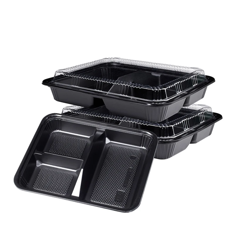 Rectangular Take Away Plastic Packaging Lunch Box 3 Compartments ...