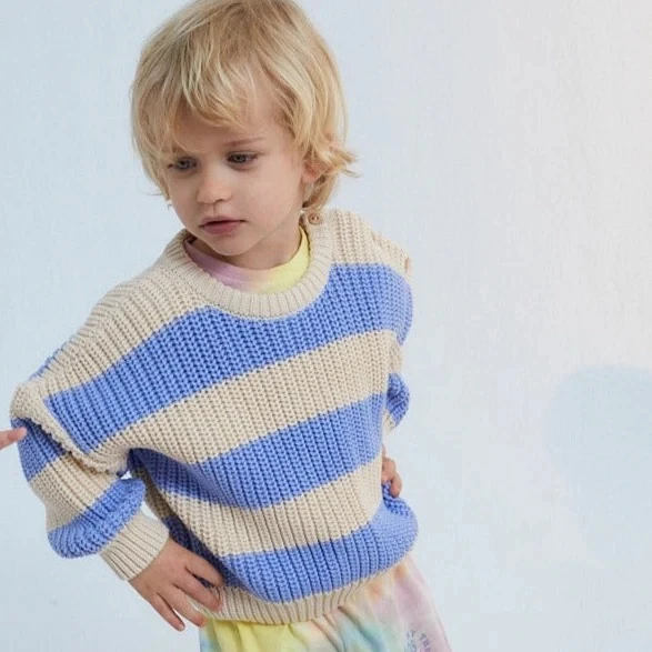 Thicker Stripe Kids Sweaters Boys Girls Chunky Loose Oversize Knitted ...