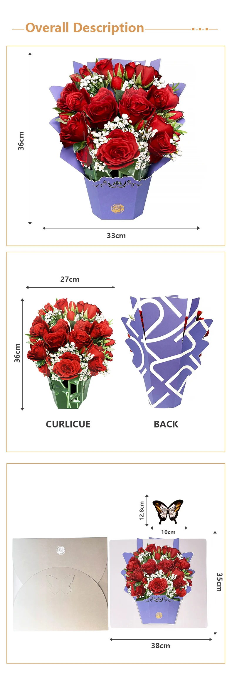 New Design Big Pop Up Red Roses Handmade Standing Greeting Card For ...