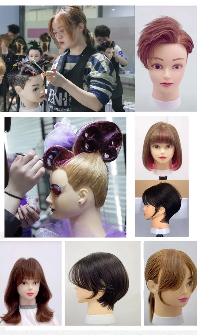 Cheap PVC Hairstyle Design Teaching Mannequin Female Head With Hair for ...