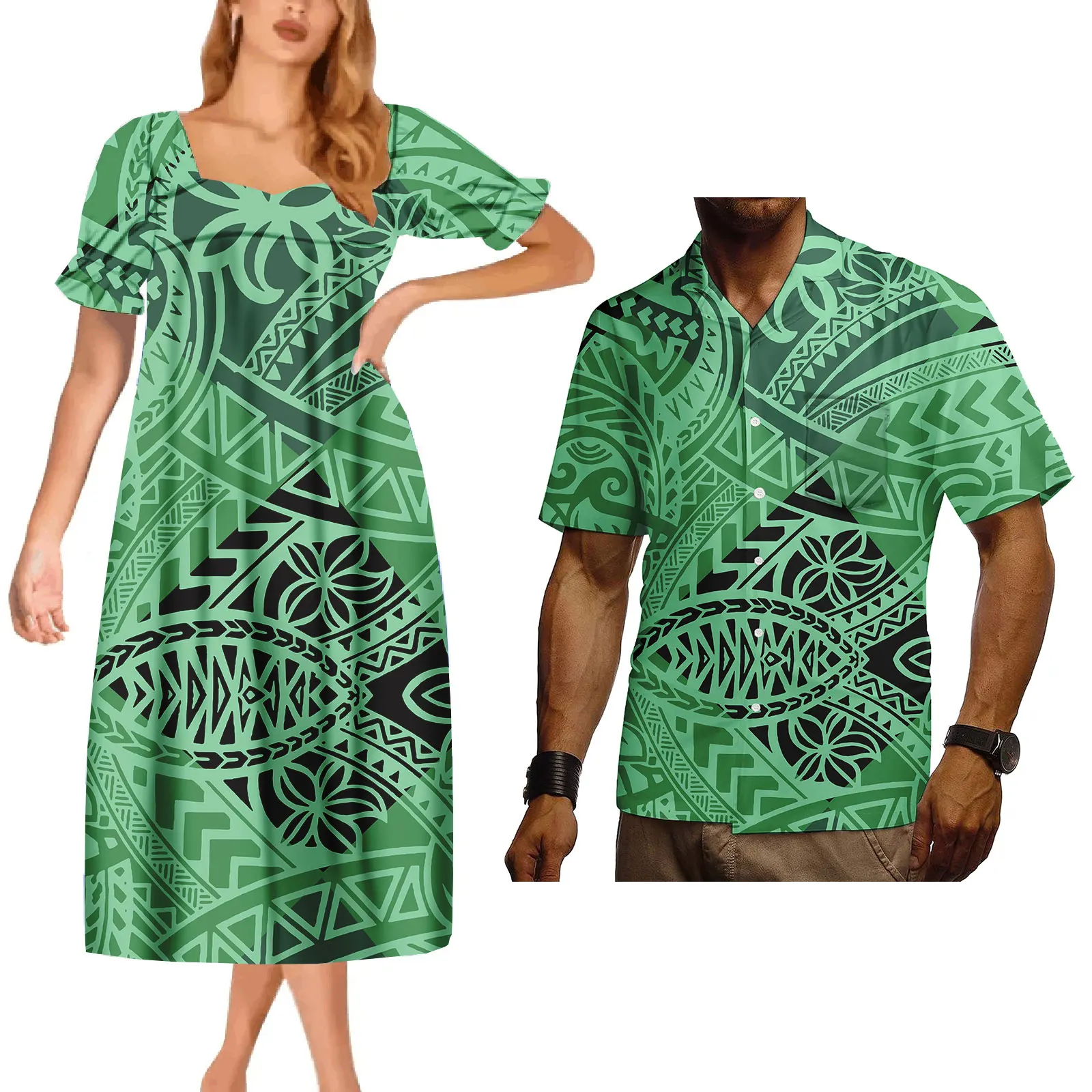 Custom On Demand Short Sleeve Summer Casual Polynesian Couple Set ...