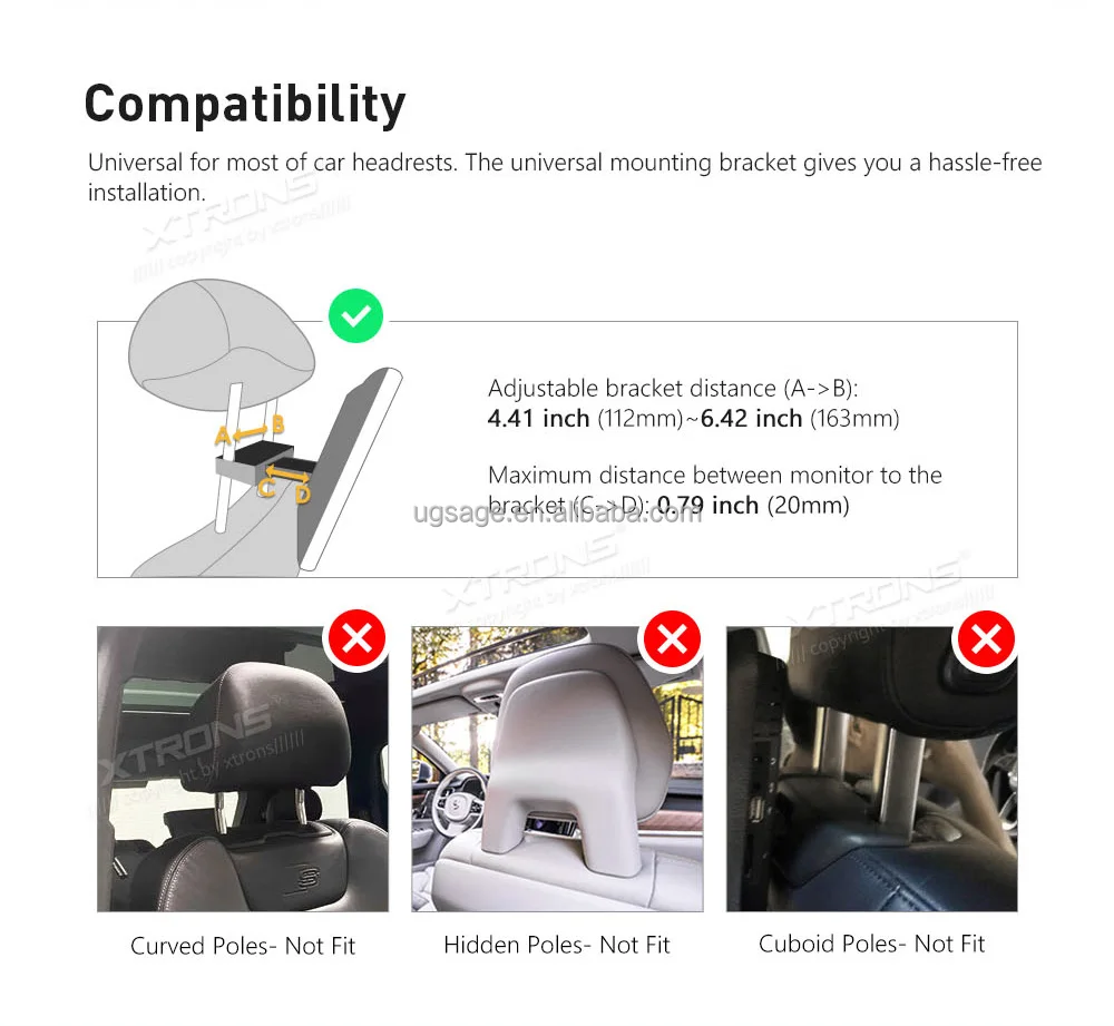 Xtrons 2 Pieces 10.1 Inch Screen Dvd Player Car Headrest Monitor ...