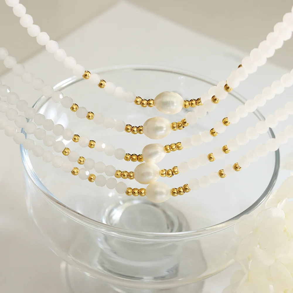 18K Gold Stainless Steel Beaded Freshwater Pearl Necklace