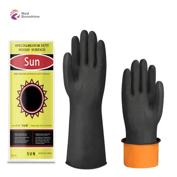 Black Latex Acid Resistant Gloves With Vein Waterproof Chemical ...