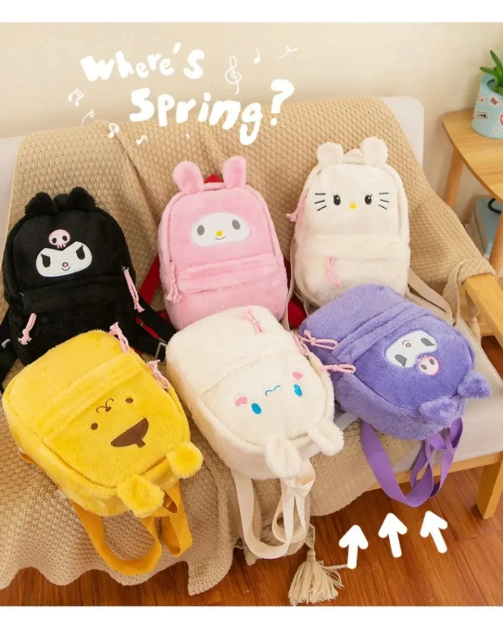 Sanrio Plush Backpack Women Kawaii Kuromi Mymelody Cinnamoroll Large ...