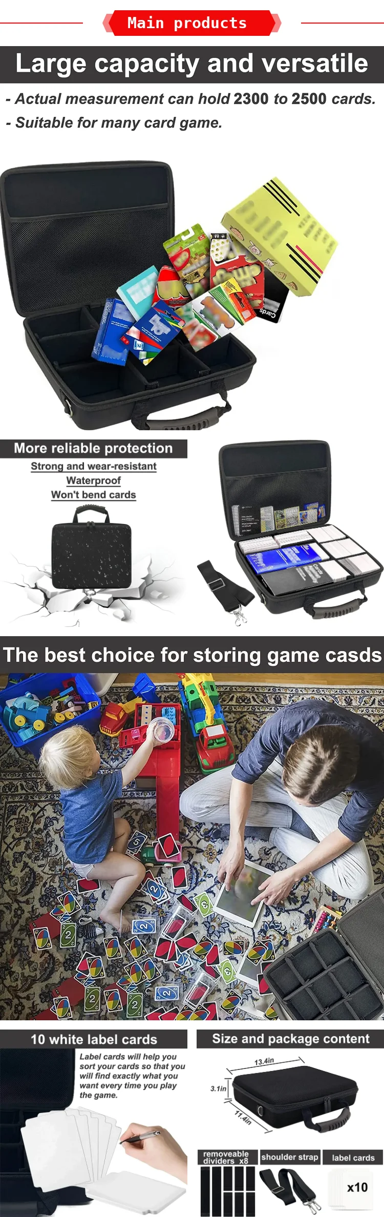 Large Game Cards Case Adjustable Divider Storage Box Holder For Most ...