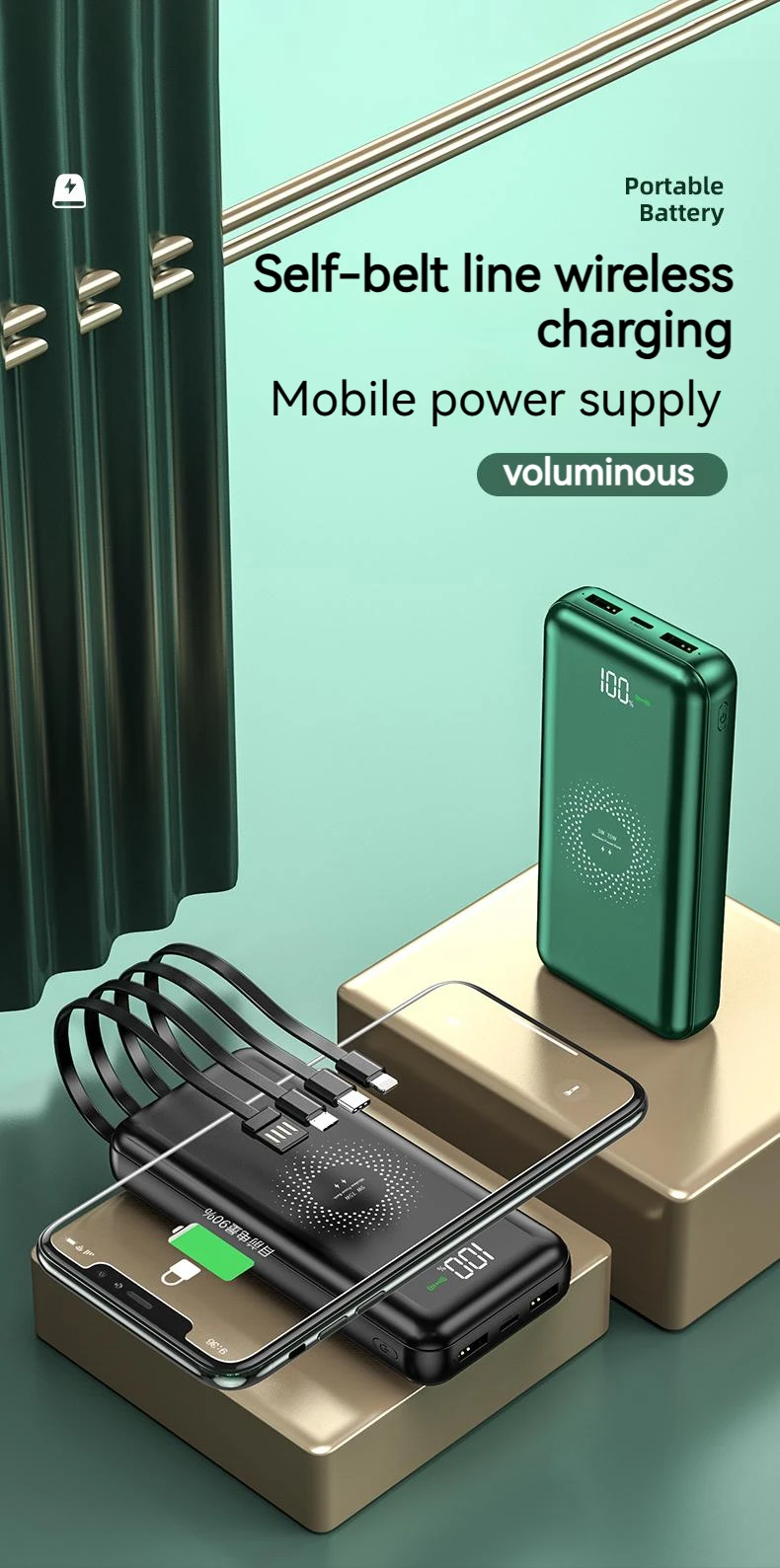 Built-in Cable Fast Charging 20000mah Portable Power Banks 20000mah ...