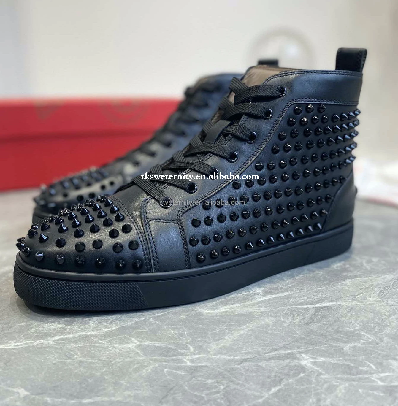 Calfskin Genuine Leather Top Quality Luxury Red Bottom Shoes Rivets ...