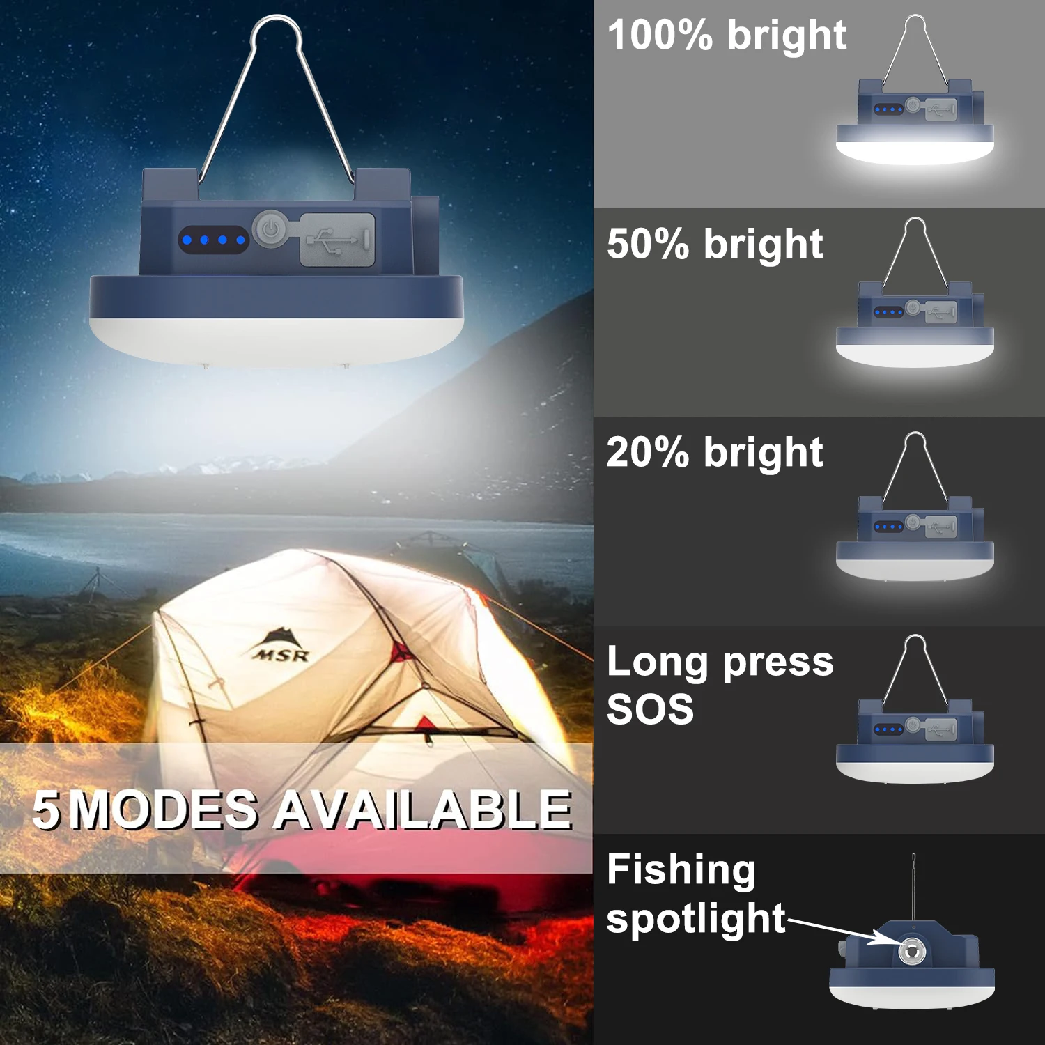 Banqcn 2024 New 7w 800lm Led Camping Light Outdoor Usb Rechargeable ...
