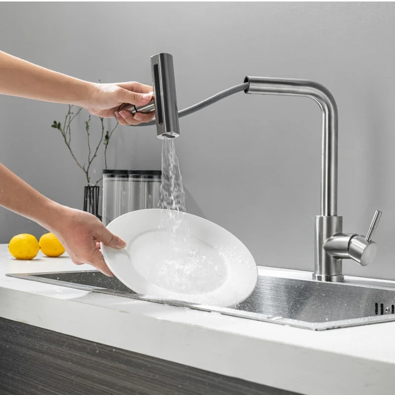 Gun Grey 4 Way Waterfall Shower Kitchen Faucet Stainless Steel Sink ...