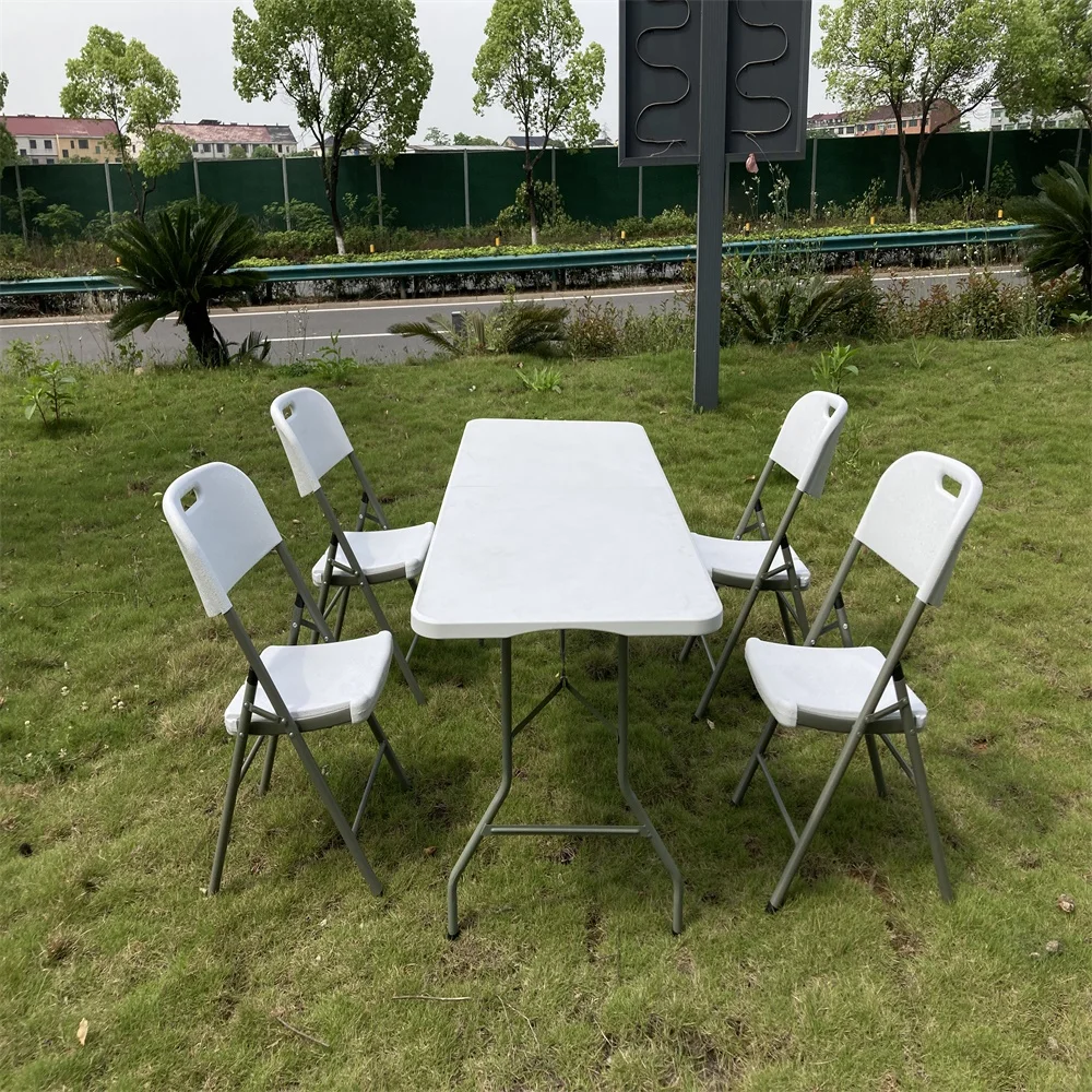 6FT White HDPE Folding Chair Set 160cm Personal Table Bench Seat ...