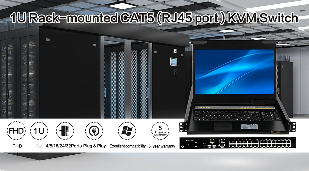 Rj45 Hotkey 4 8 16 24 32 Port Drawers Console 1080p Fhd 17 19 Inch 1u ...