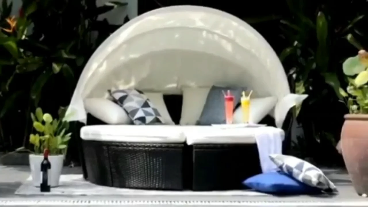 Outdoor Garden Pool Cabana Daybed Wicker Rattan Patio Furniture Round ...