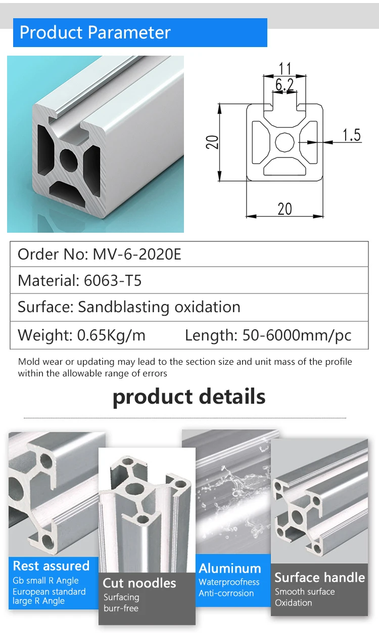 Industrial V-slot Aluminum Profile 20x20 2020e Square Shape With T5 ...