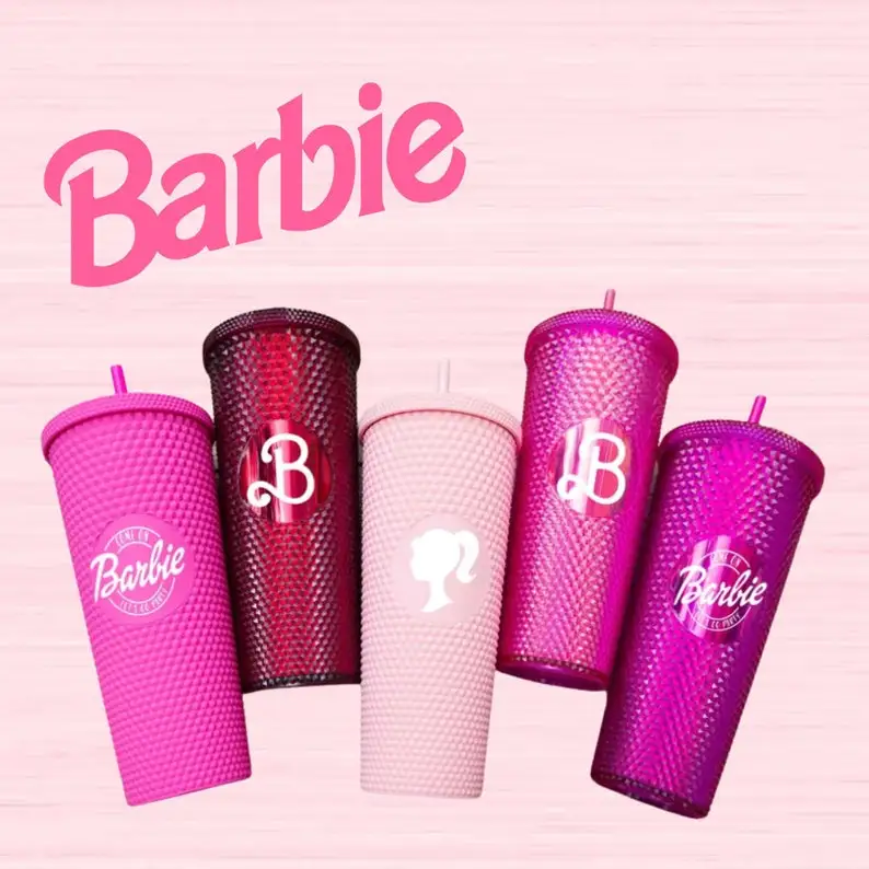Barbie Diamond Studded Tumbler Bling 24oz Pink Uv Dtf Barbie Tumbler ...