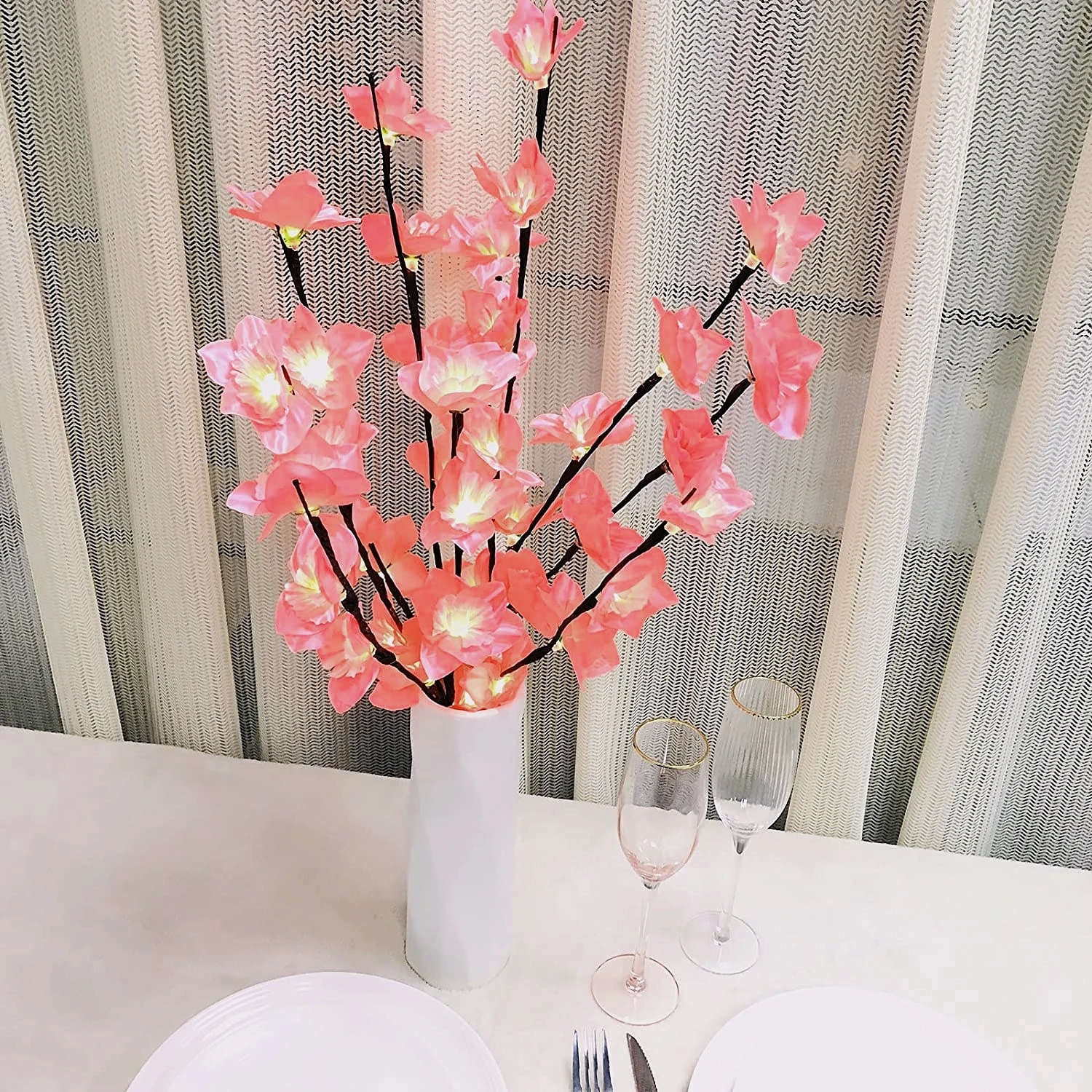 Led Lace Rose Flower Branch Light Battery Operated Artificial Floral ...