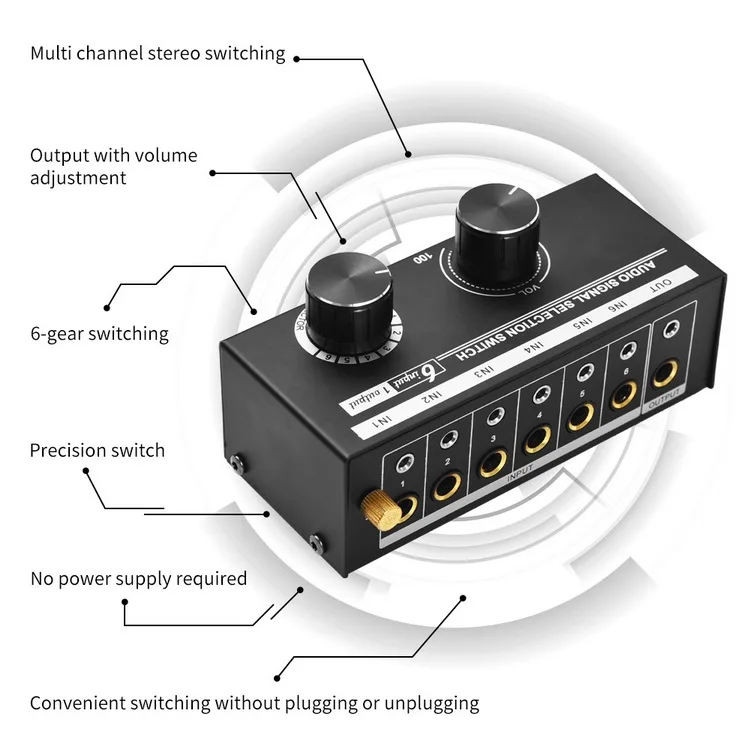 6-in-1-out Audio Signal Selector Switcher 6 Input & 1 Output Source Selection Switcher Audio ...