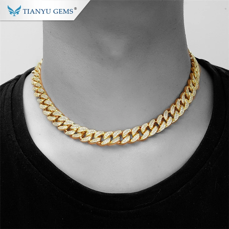 Tianyu GroBhandel 10mm 12mm 15mm Full Diamond Choker Halskette Hip Hop Schmuck Iced Out Cuban Link Chain