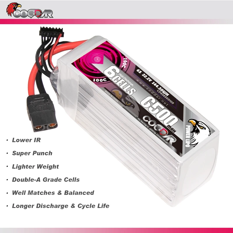 Coddar Lipo电池6s 6500mah 22.2v 100c Xt90 Fpv无人机直升机rc赛车包直升机空中机翼 - Buy ...