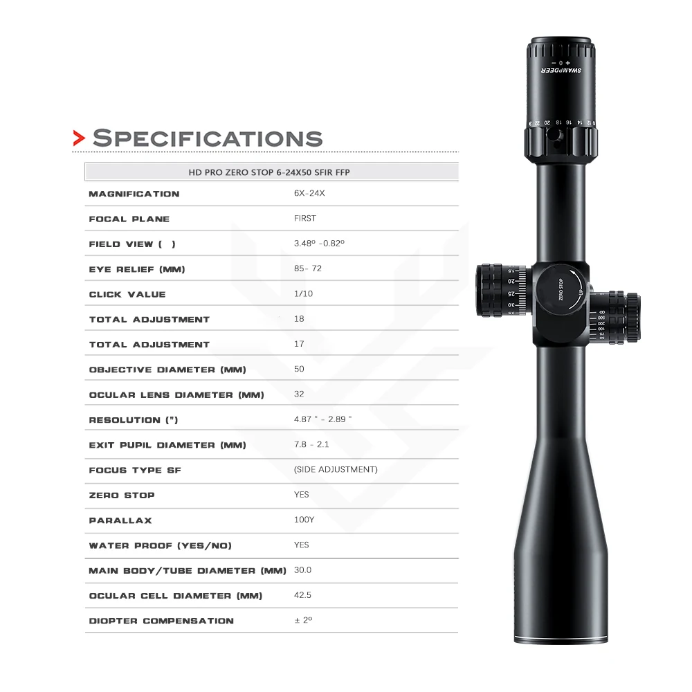 Swampdeer Hd Pro Zero Stop 6-24x50 Sfir Ffp New Hunting Scopes ...
