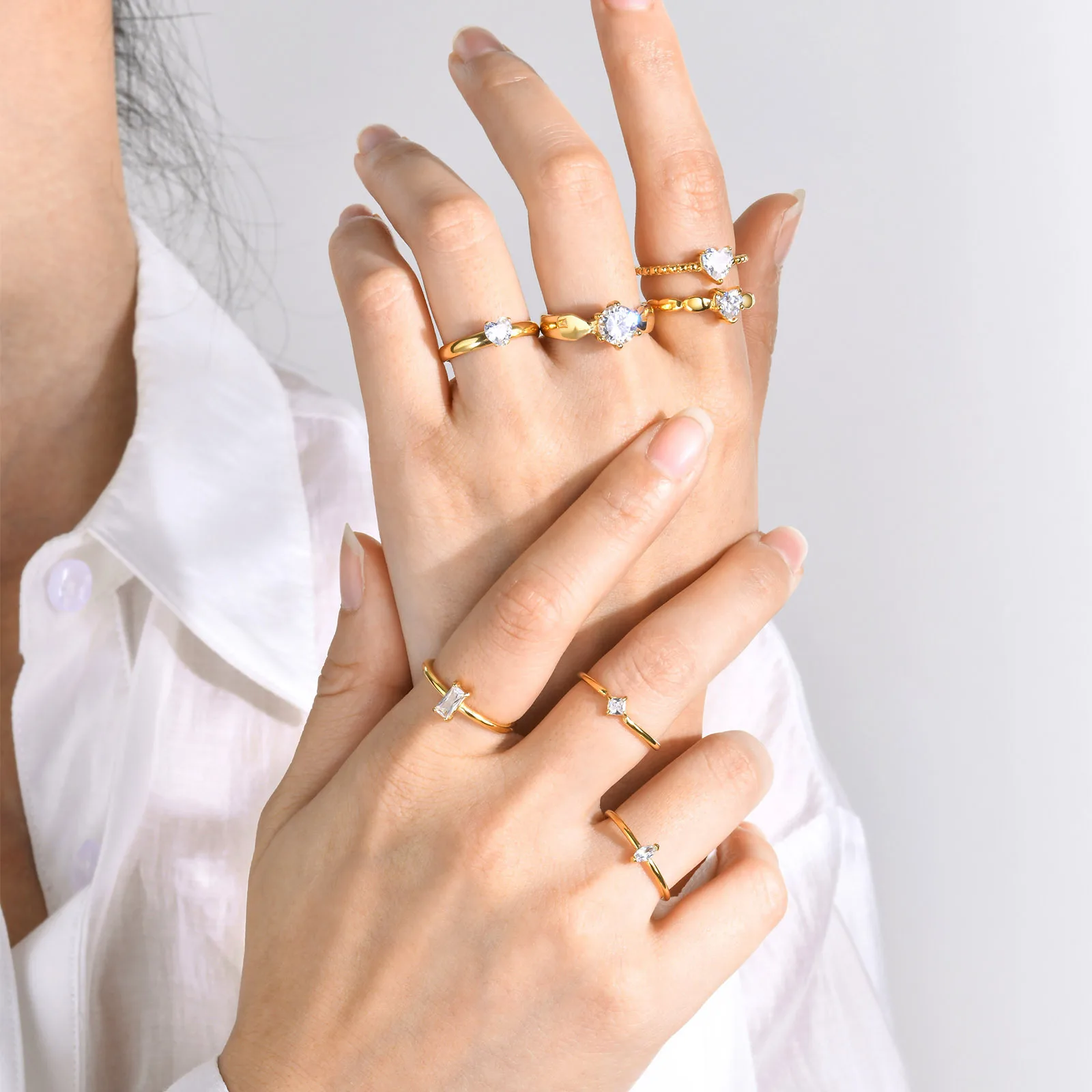Simple Statement Adjustable 18K Gold Stainless Steel AAAZircon Heart Finger Ring For Women Shiny Cz Open Knuckle Ring Alibaba