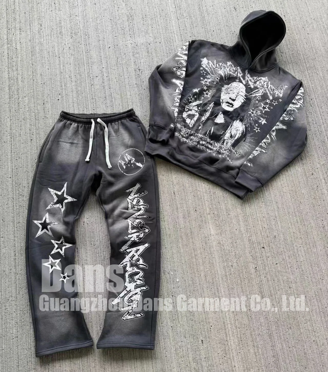 Custom Screen Print Acid Wash Sun Faded Sweatsuits Unisex Stacked Sweat ...