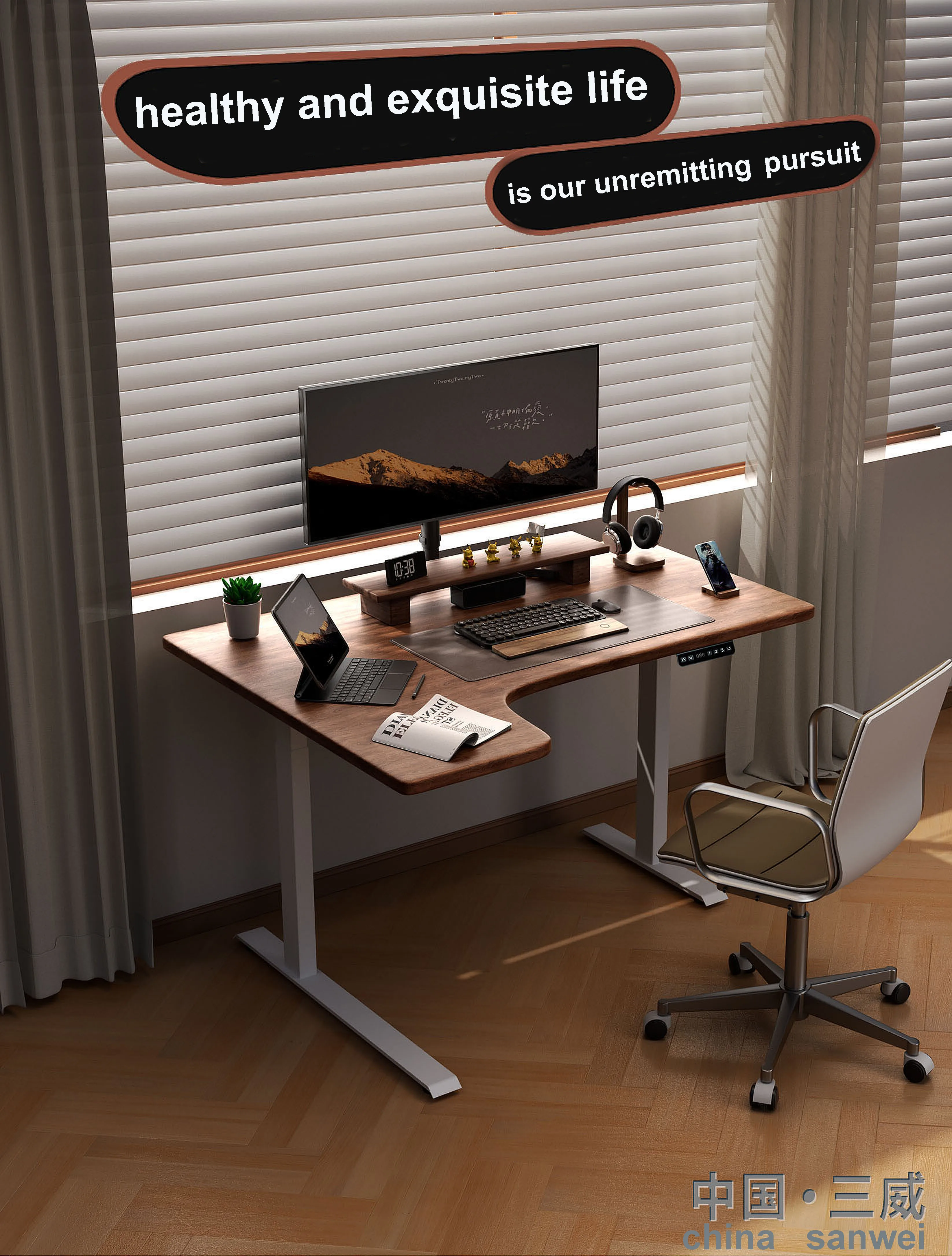 Office Home L Shape Corner Electric Lifting Desk Height Adjustable ...