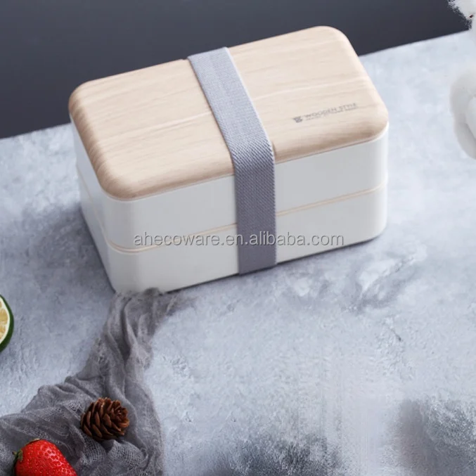 Rectangle Double Wooden Simple Lunch Box Japanese Portable Bento Box ...
