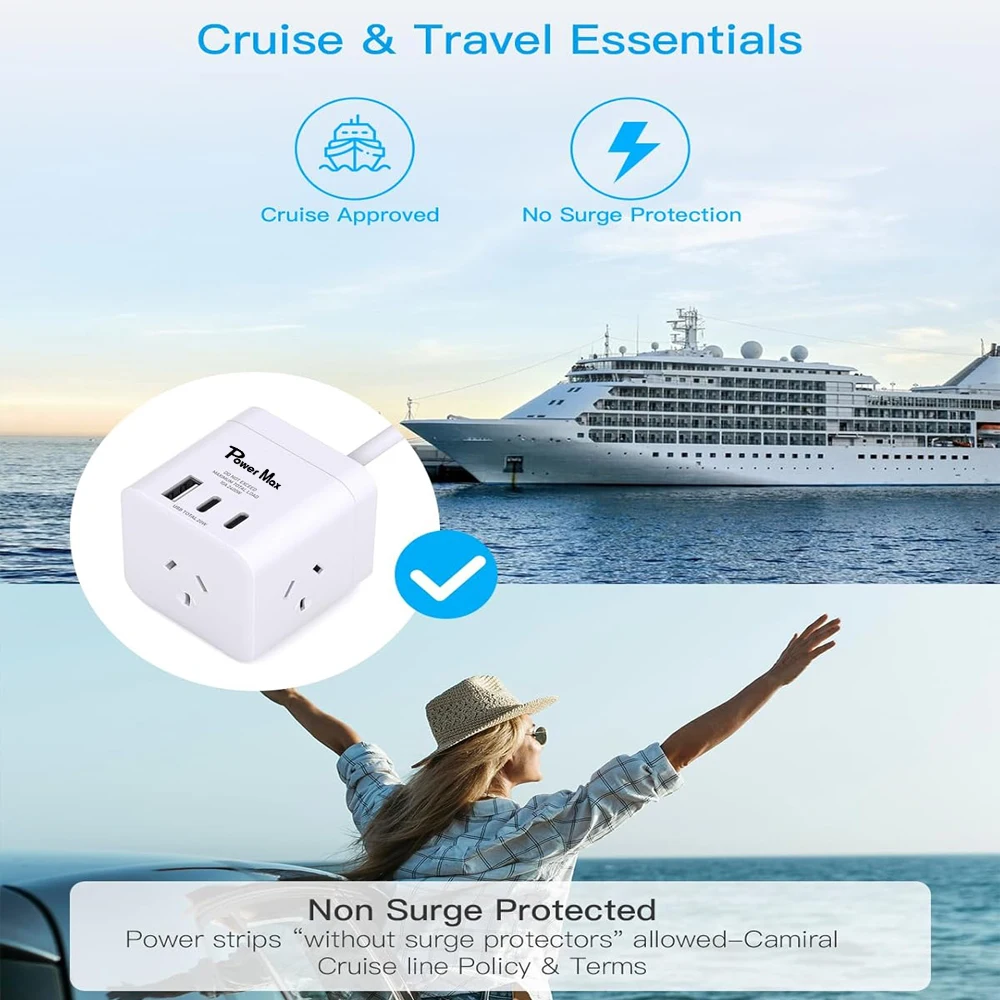 Cube Power Outlet Extender with 3 AC Outlets and 2 USB a Ports 10A ...