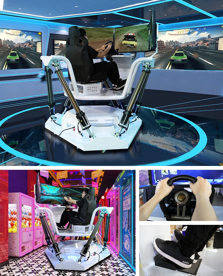 Pedals Steering Wheel Cockpit 3 Screen 6 Dof Hydraulic Chair Car Racing ...