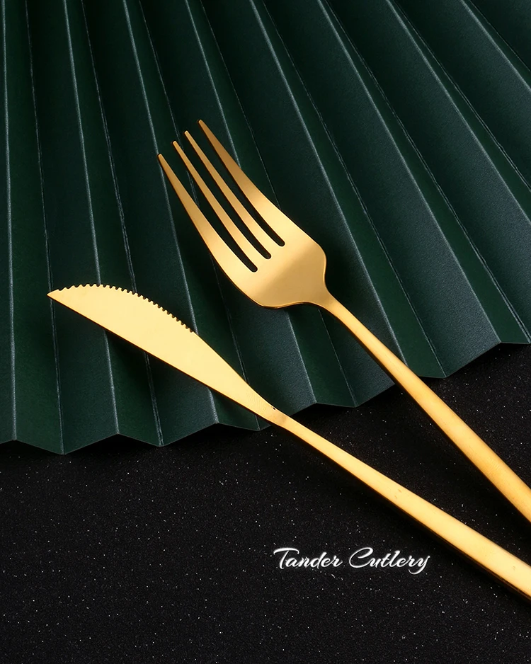 Modern Reusable Flatware Titanium Black Gold Color 4 Piece Cutlery Set ...