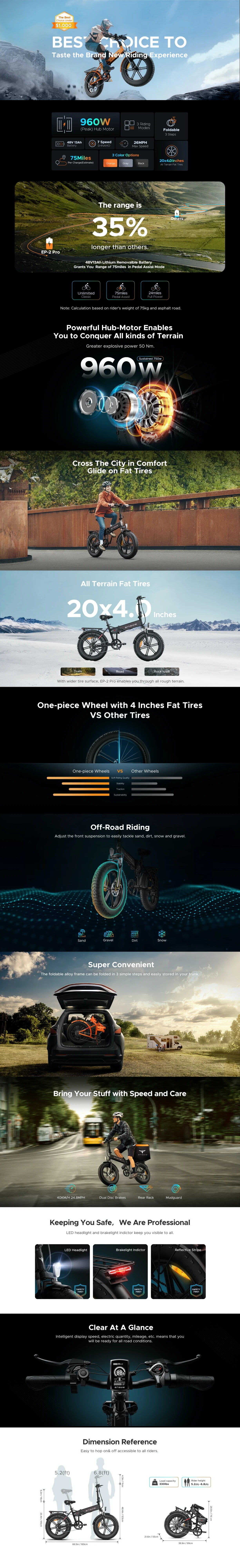 Engwe Ep-2 Pro|750w High Performance Electric Bike Bicycle Folding ...