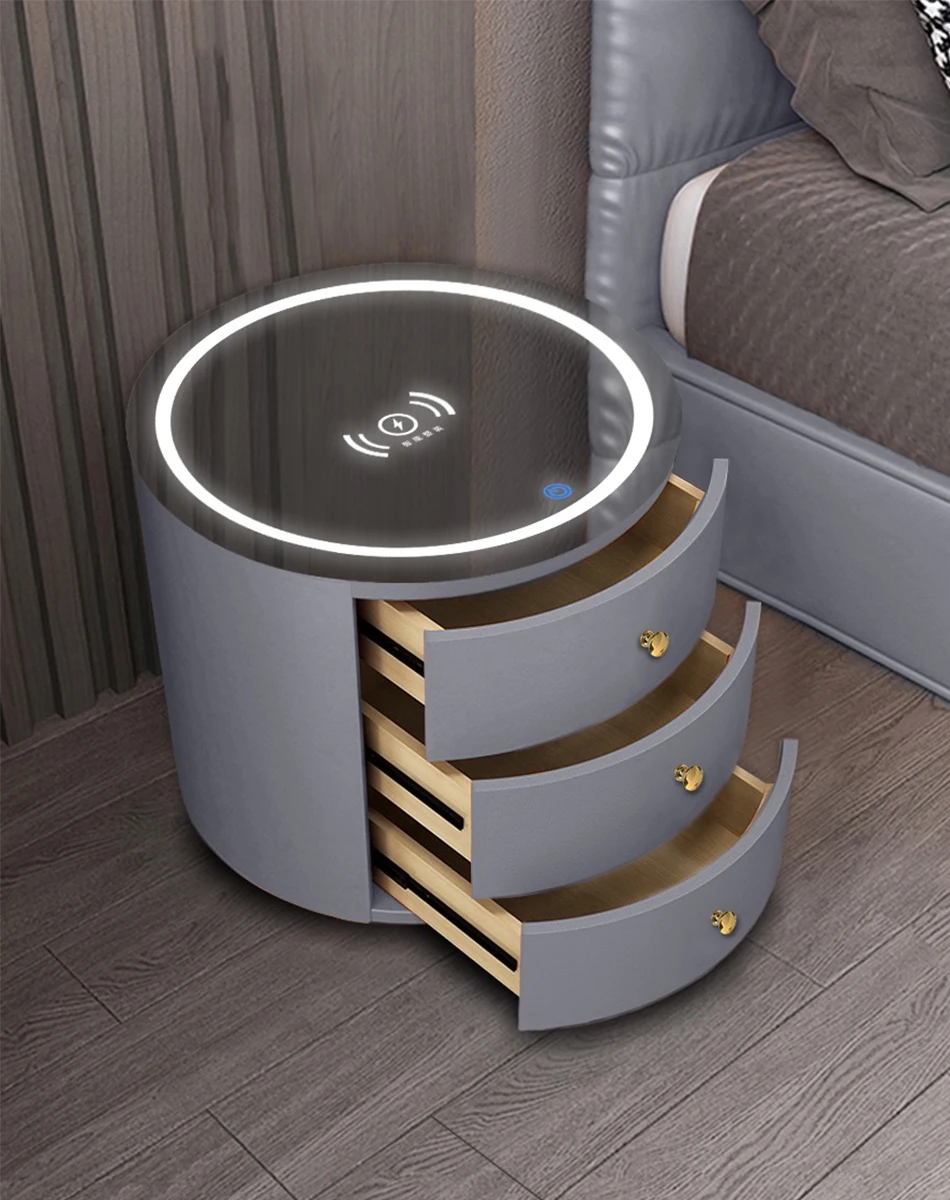 Luxury Smart Nightstand Phone Wireless Charger Bedside Cabinet Round ...
