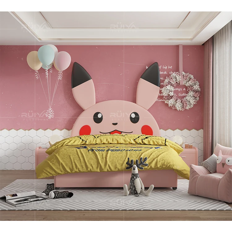 Luxury Bedroom Furniture - Kids Double Beds with Pikachu Cartoon