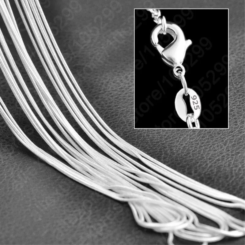 Rinhoo Wholesale Price 1PCS 925 Sterling Silver Necklace Silver Fashion Jewelry Snake Chain 1mm Necklace 16 18 20 22 24 Alibaba