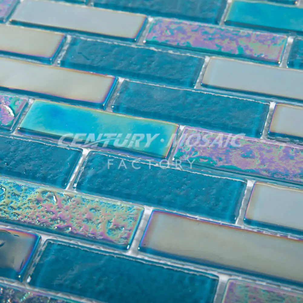 Centurymosaic Strip Iridescent Glass Mosaic Tile Swimming Pool Modern ...