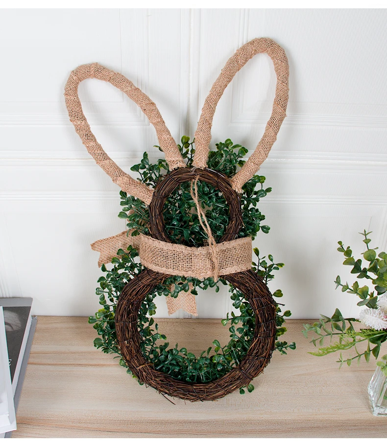 18 Inch Spring Bunny Wreath Hemp Rope Mixed Eucalyptus Leaf Artificial ...