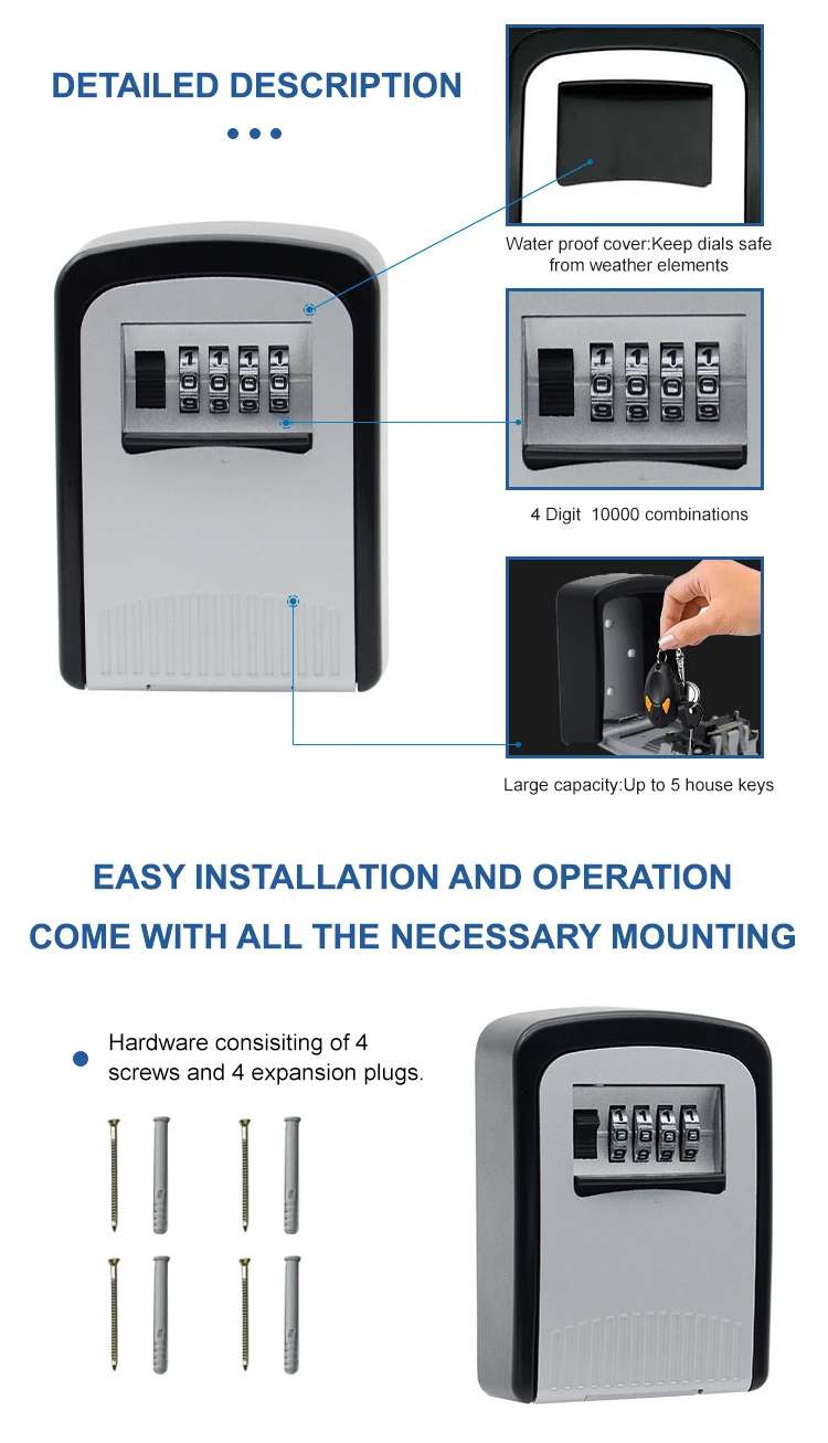 Secure Key Lock Box 4 Numbers Durable Combination Pad Lock Zinc Alloy ...