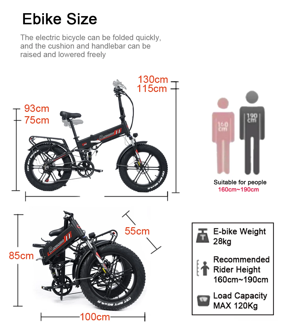 Eu Warehouse 20 Inch Foldable Ebike 1000w 48v E Bikes Full Suspension Fat Tire Folding Electric ...