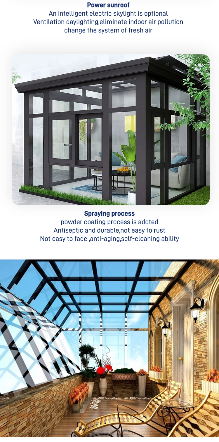 Villa Garden Free Standing Glass House Sunroom Aluminum Frame Glass