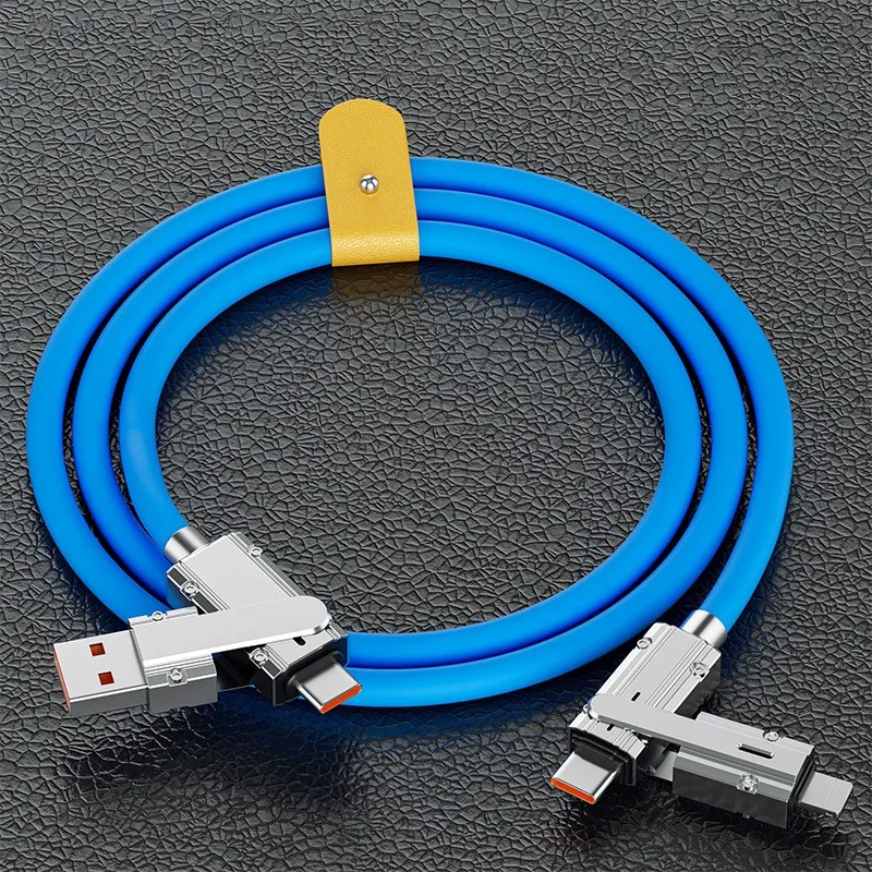 Hot 100w Liquid Silicone Usb Cable 4 In 1 Fast Charging Zinc Alloy Data Cable For Iphone 14 Pro ...