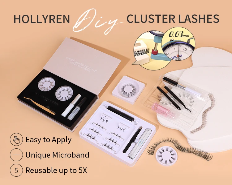 Hollyren Diy Mink Cluster Lash Kit Wholesale Vegan Individual Eyelash ...