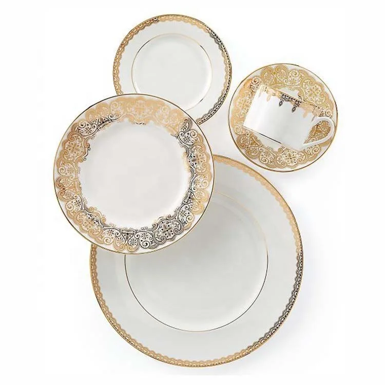 Banquet Dinnerware Set For 8,24k Gold Rim Gold Plated Porcelain Bone ...