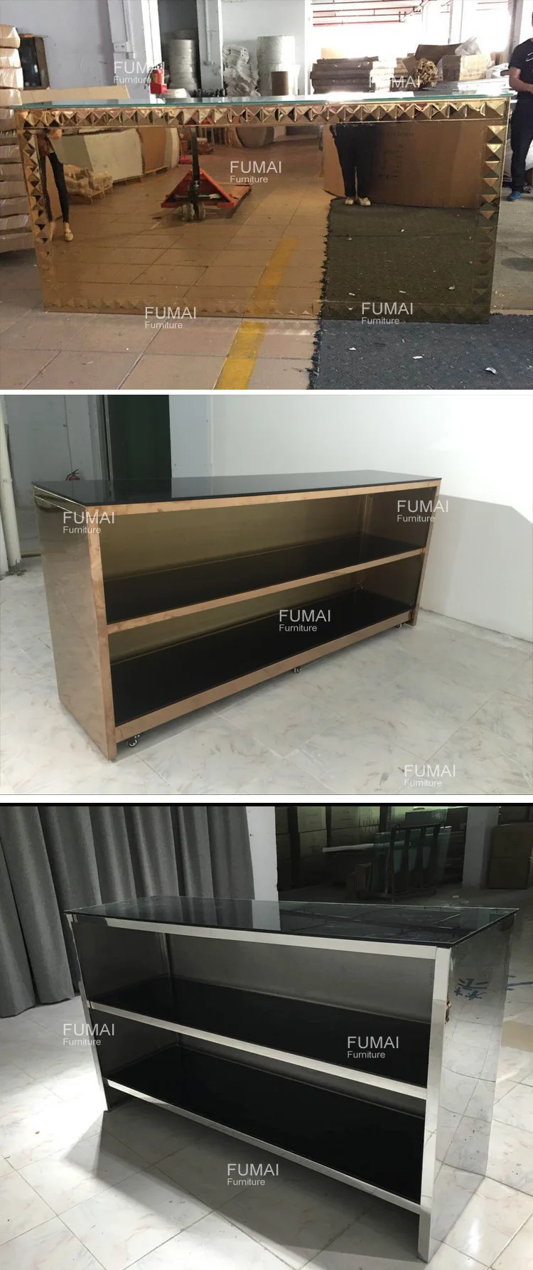 Rectangle Shape Silver Mirror Glass Standing Reception Bar Counter ...